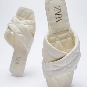Zara | Shoes | Zara Off White Quilted Flat Slides | Poshmark